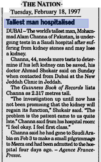 Haji Mohammad Alam Channa - The tallest man Pakistan