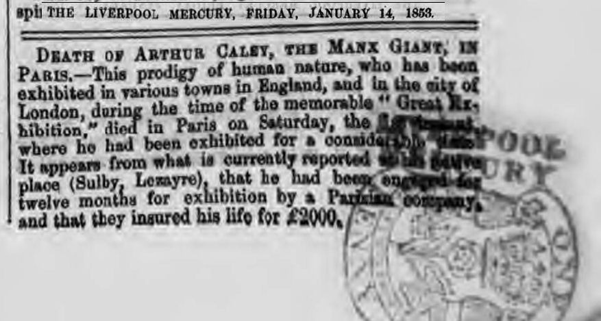 Arthur James Caley - Routh Goshen - The tallest man Middlebush Isle of Man