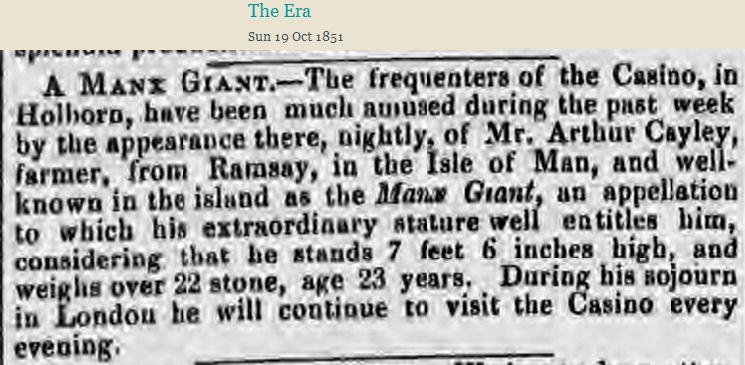 Arthur James Caley - Routh Goshen - The tallest man Middlebush Isle of Man