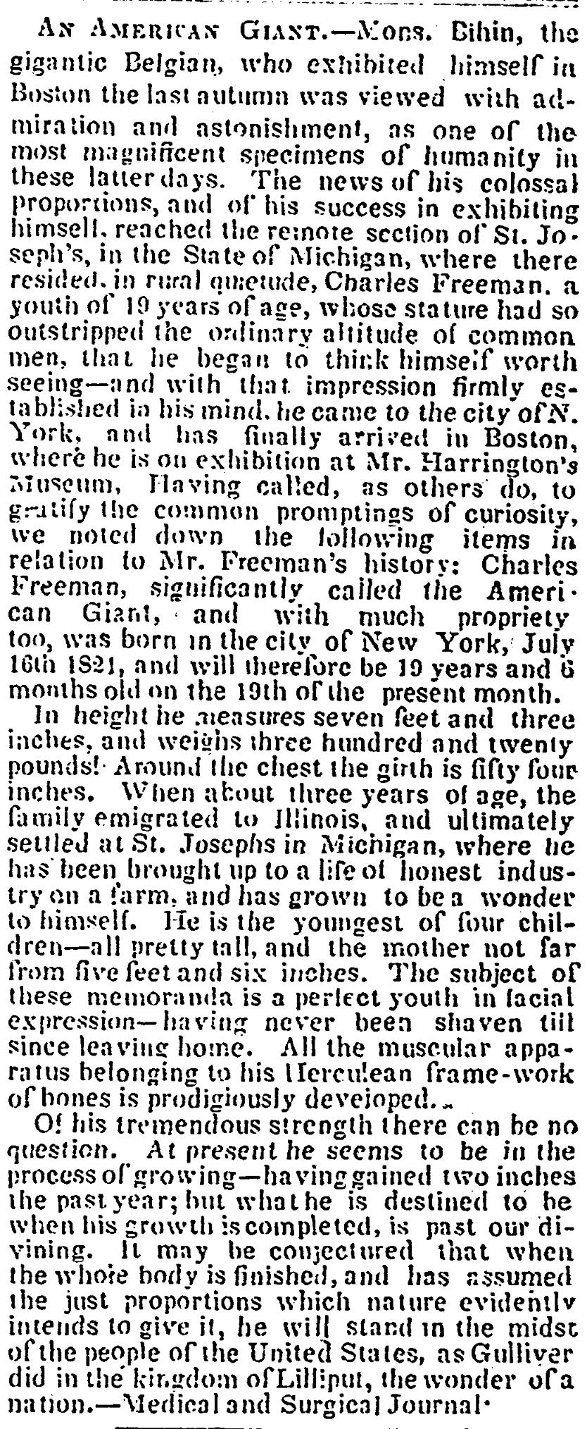 Charles Freeman The tallest man Michigan Giant