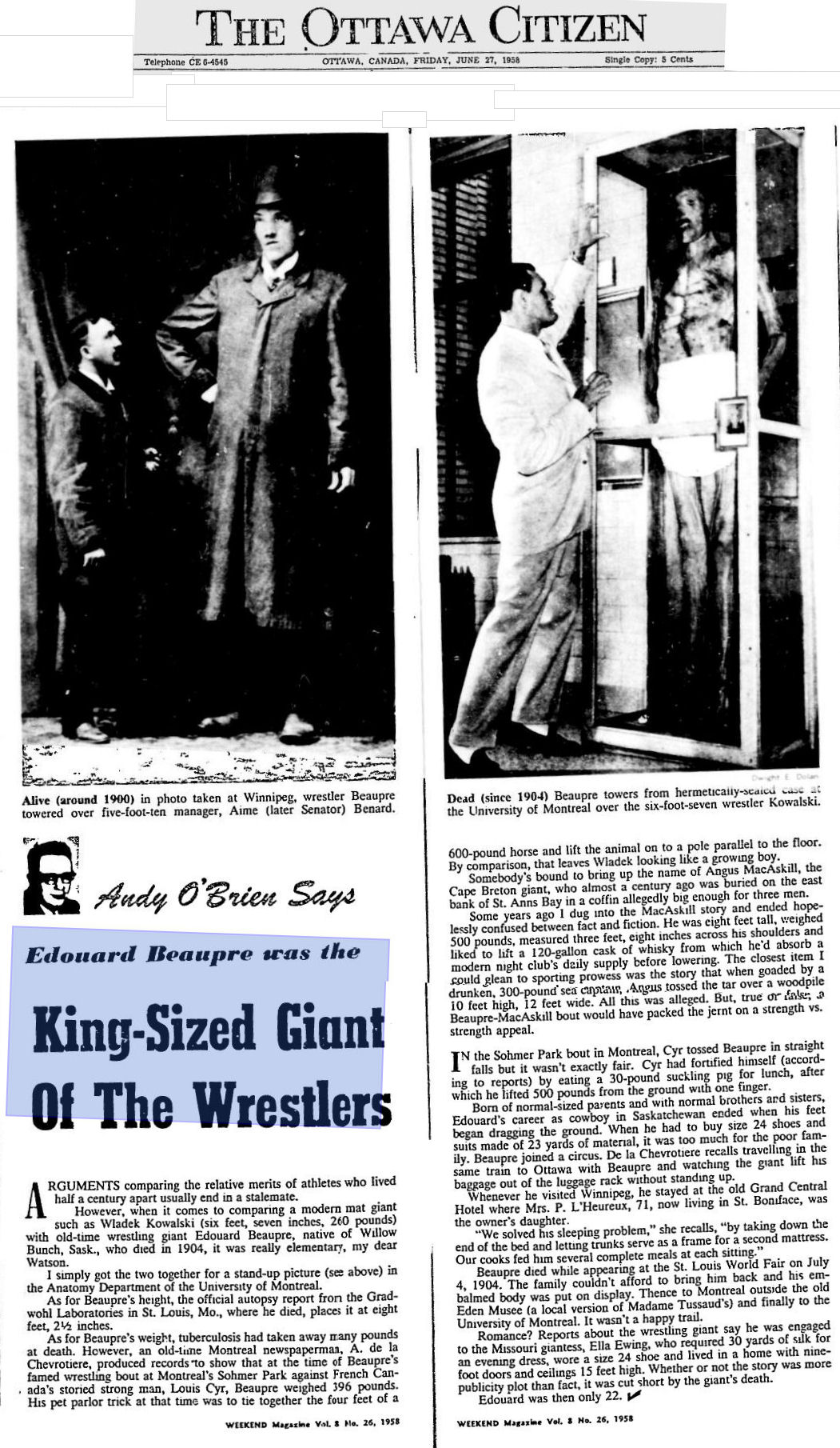 Edouard Beaupré - The tallest man Canada Le Geant Beaupre