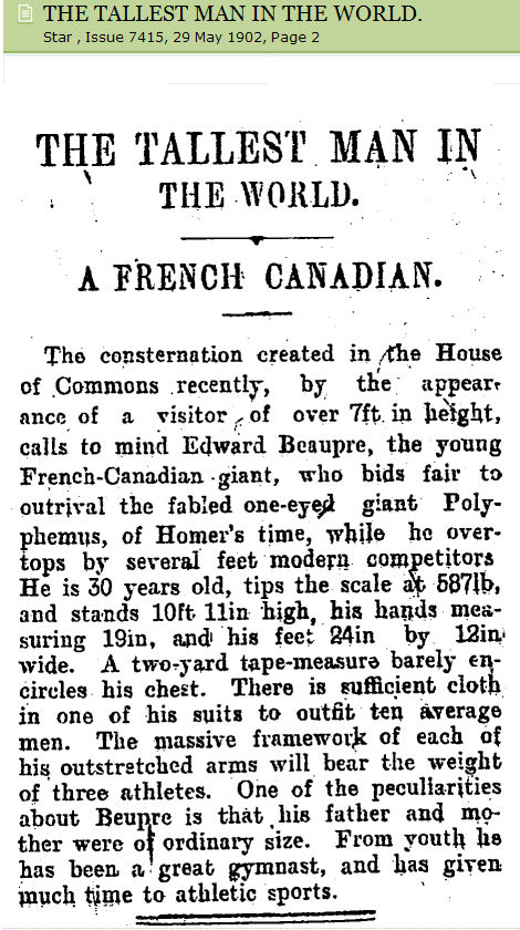 Edouard Beaupré - The tallest man Canada Le Geant Beaupre