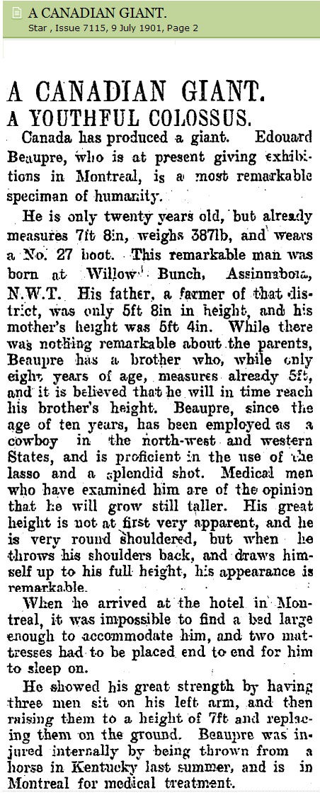 Edouard Beaupré - The tallest man Canada Le Geant Beaupre