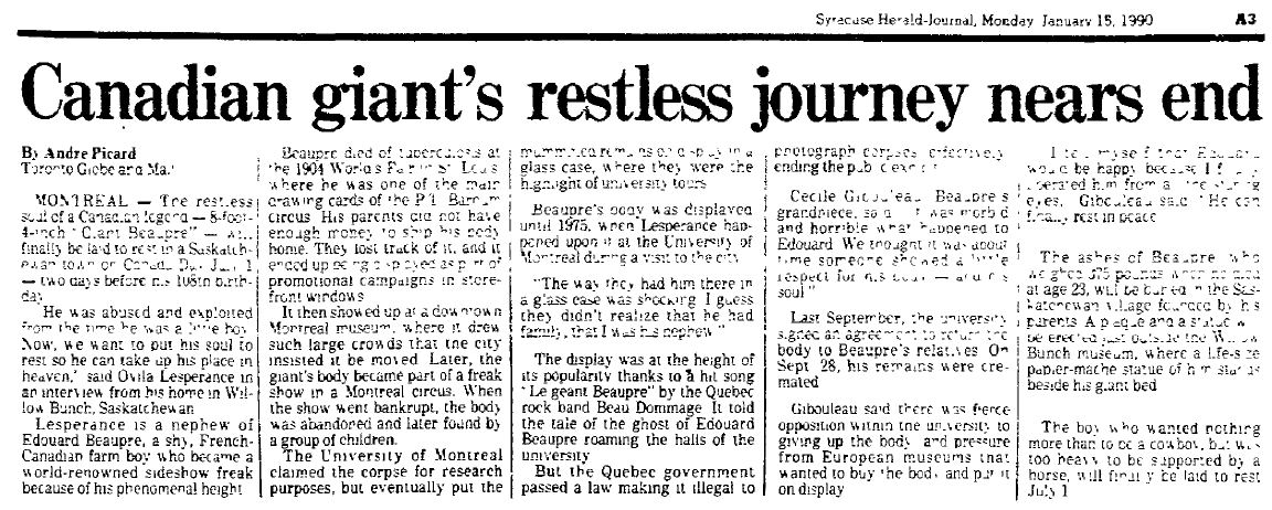 Edouard Beaupré - The tallest man Canada Le Geant Beaupre