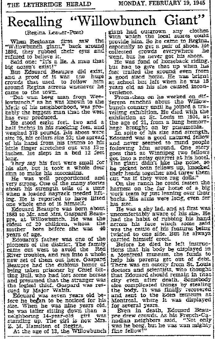 Edouard Beaupré - The tallest man Canada Le Geant Beaupre