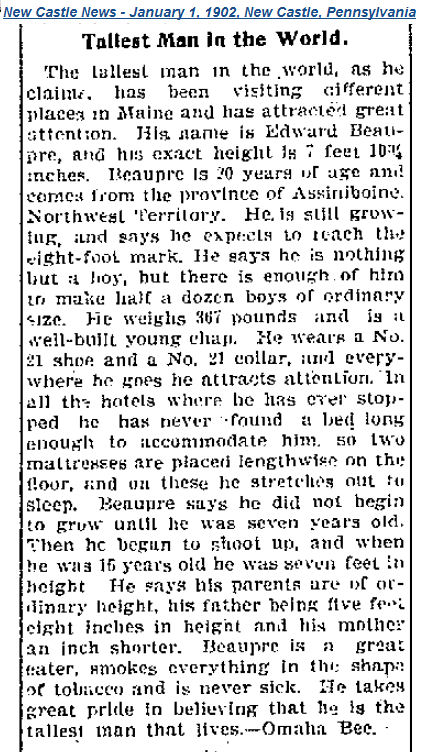 Edouard Beaupré - The tallest man Canada Le Geant Beaupre