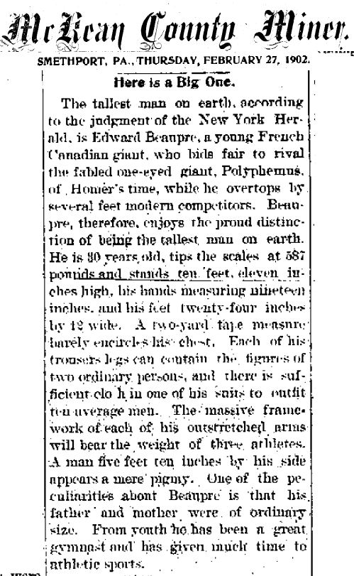 Edouard Beaupré - The tallest man Canada Le Geant Beaupre