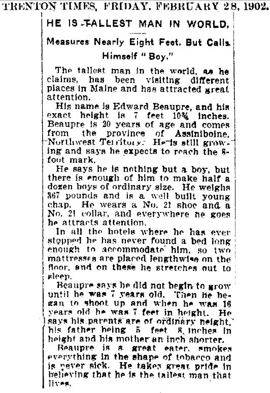 Edouard Beaupré - The tallest man Canada Le Geant Beaupre