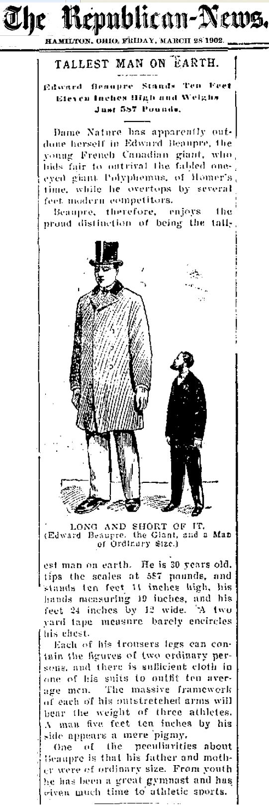 Edouard Beaupré - The tallest man Canada Le Geant Beaupre