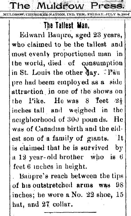 Edouard Beaupré - The tallest man Canada Le Geant Beaupre