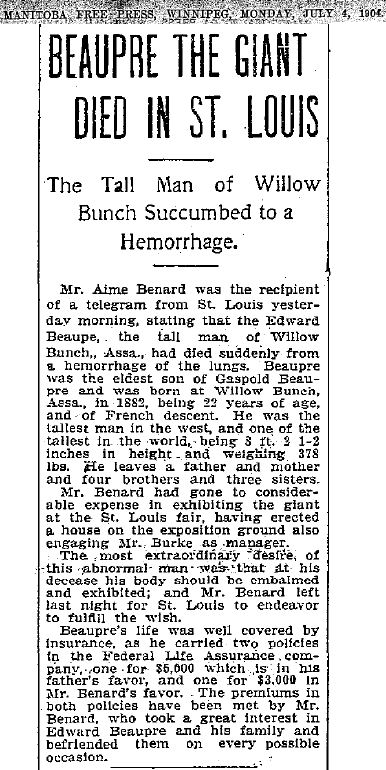 Edouard Beaupré - The tallest man Canada Le Geant Beaupre