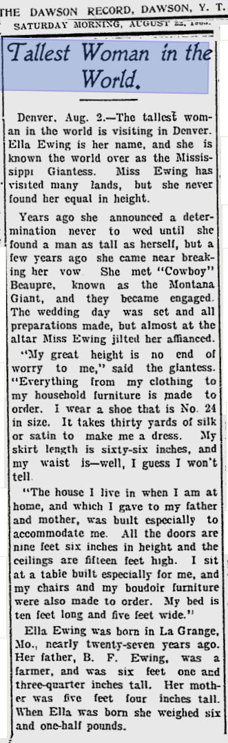 Ella Ewing The tallest woman Missouri