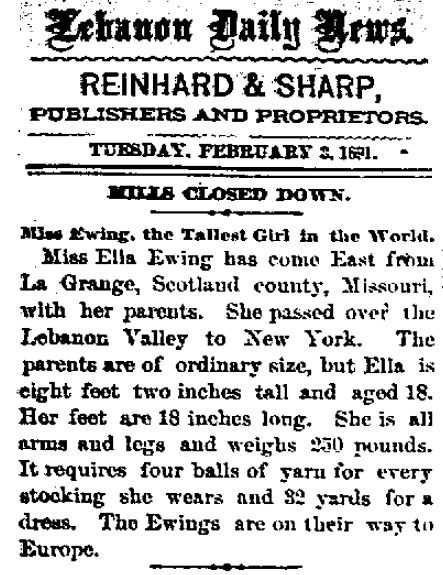 Ella Ewing The tallest woman Missouri