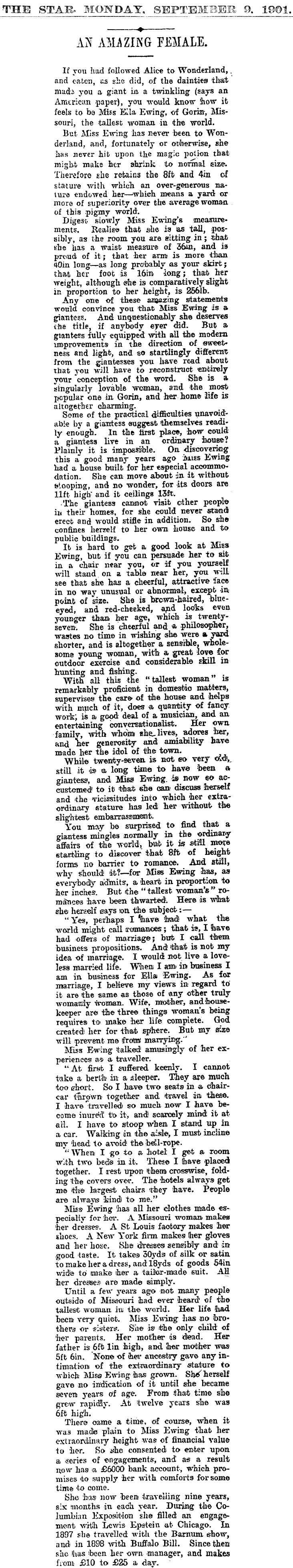 Ella Ewing The tallest woman Missouri