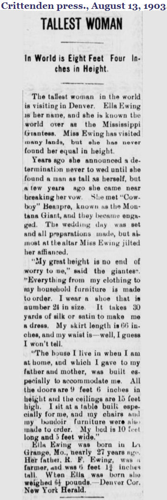 Ella Ewing The tallest woman Missouri