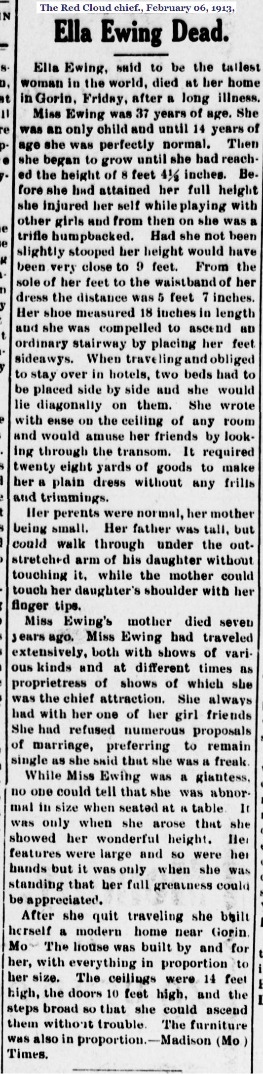 Ella Ewing The tallest woman Missouri