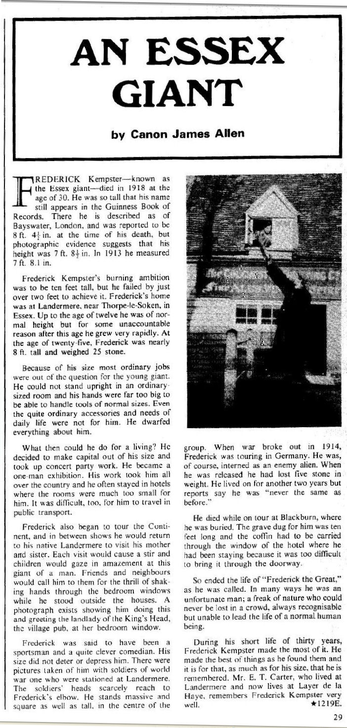 Frederick Kempster - The tallest man Wiltshire