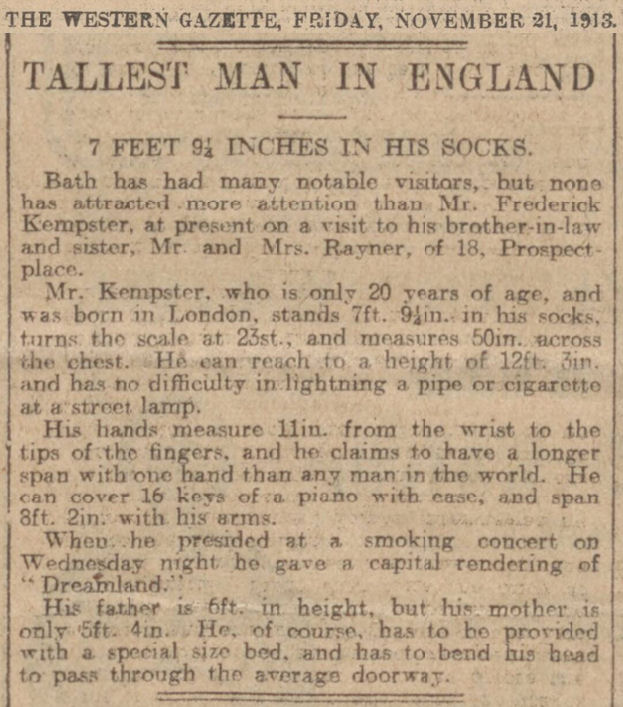 Frederick Kempster - The tallest man Wiltshire