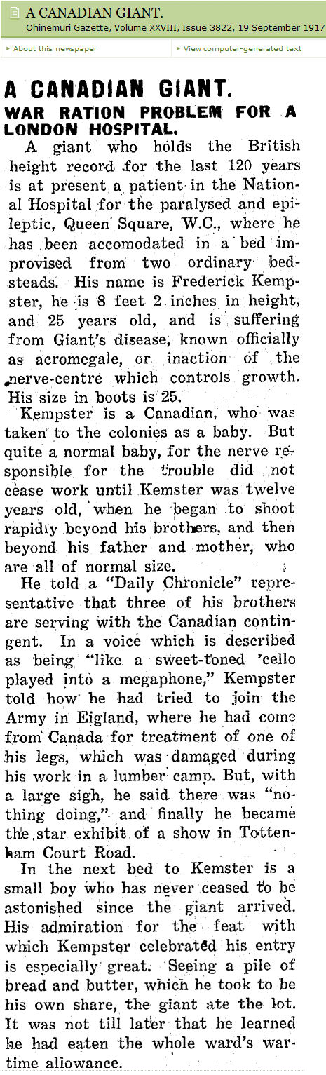 Frederick Kempster - The tallest man Wiltshire