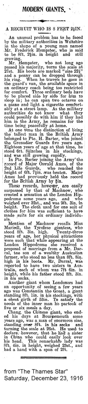 Frederick Kempster - The tallest man Wiltshire