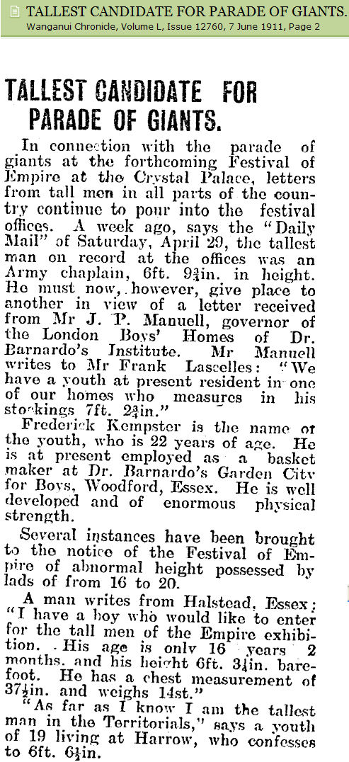 Frederick Kempster - The tallest man Wiltshire