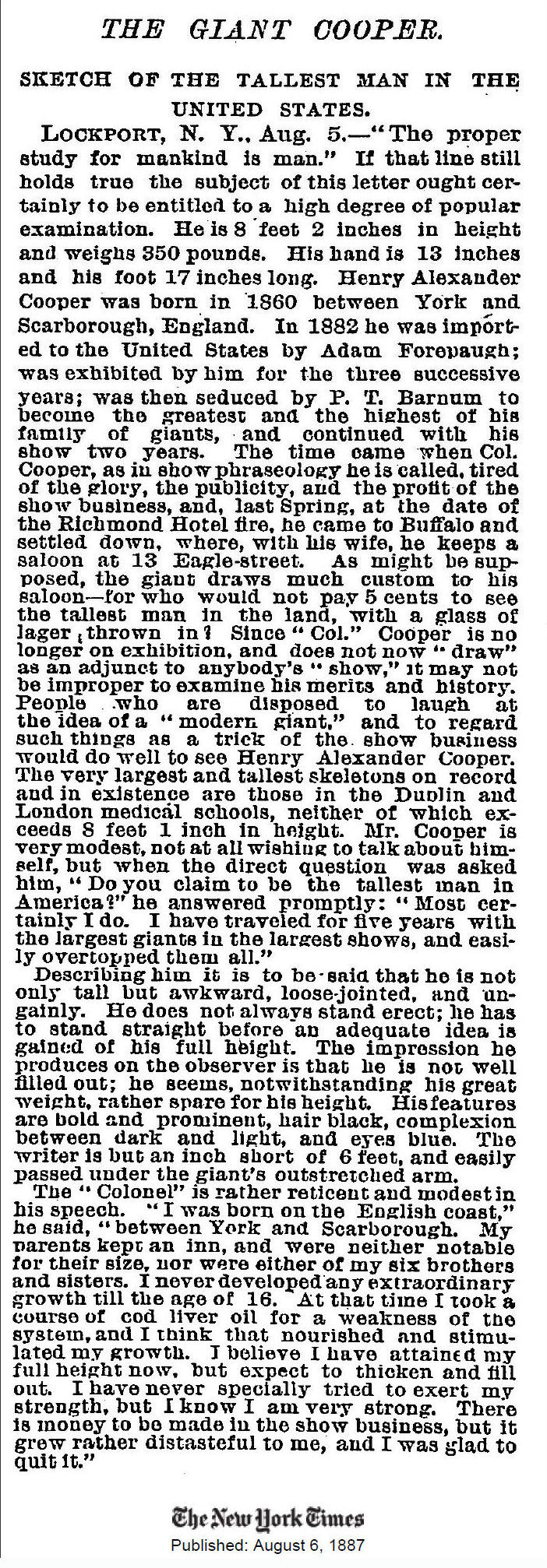 Henry Alexander Cooper - The tallest man Yorkshire