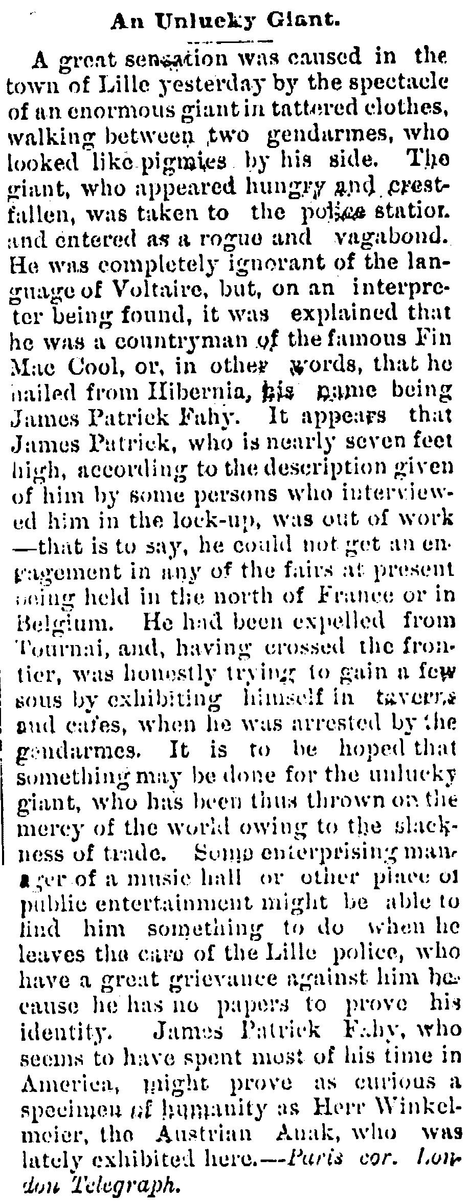 James Patrick Tolley The tallest man Ireland Irish Giant