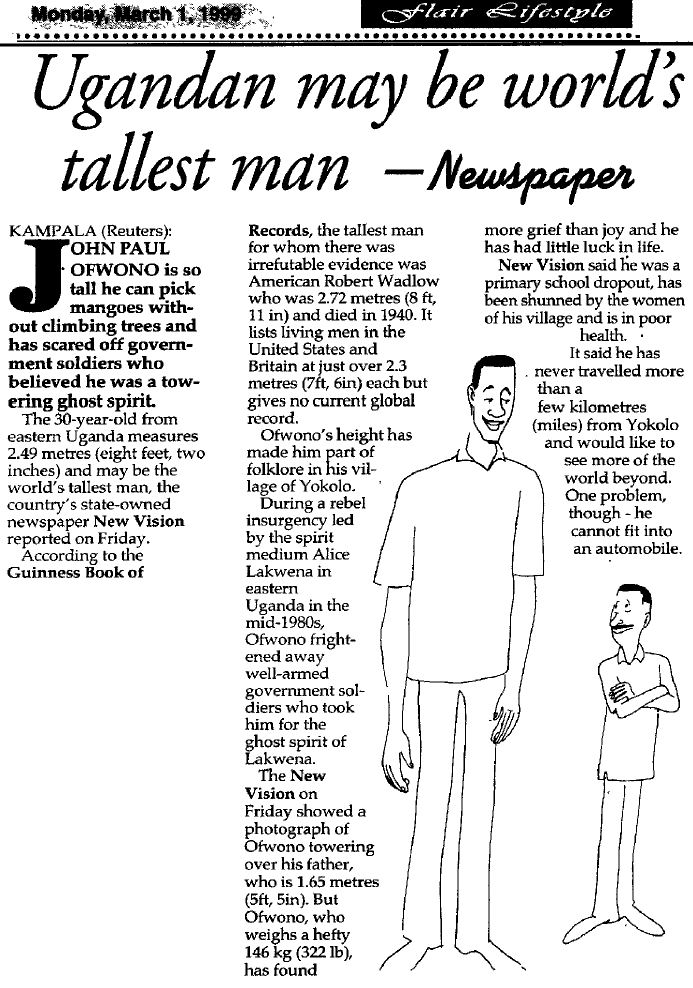John Paul Ofwono - The tallest man Uganda