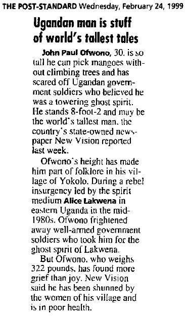 John Paul Ofwono - The tallest man Uganda