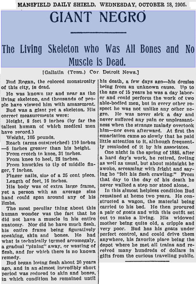 John William Rogan The tallest man Tennessee Bud