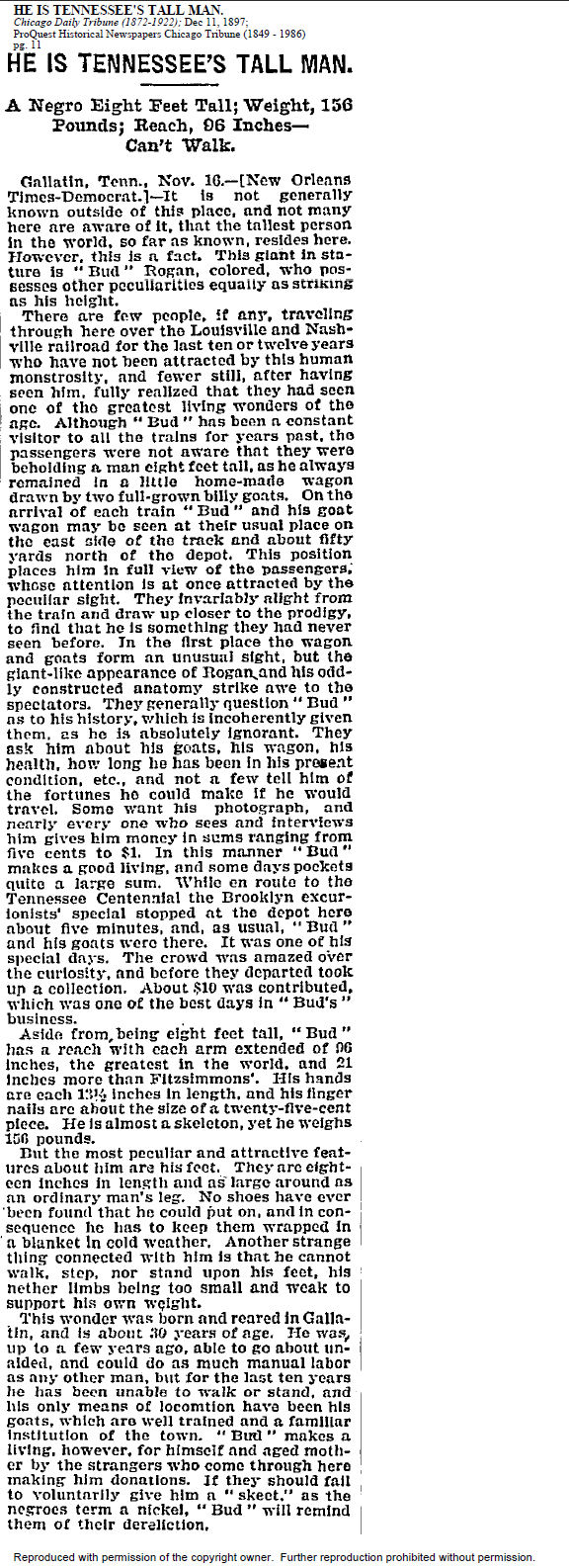 John William Rogan The tallest man Tennessee Bud