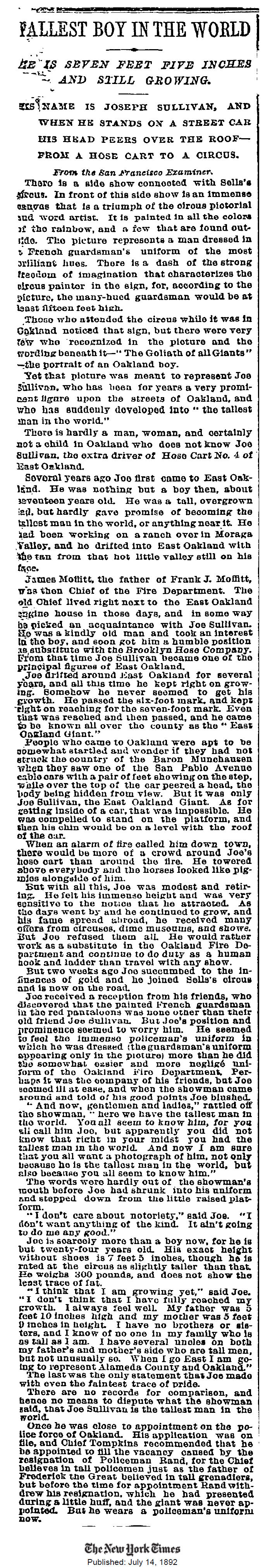 Joseph Sullivan - The tallest man