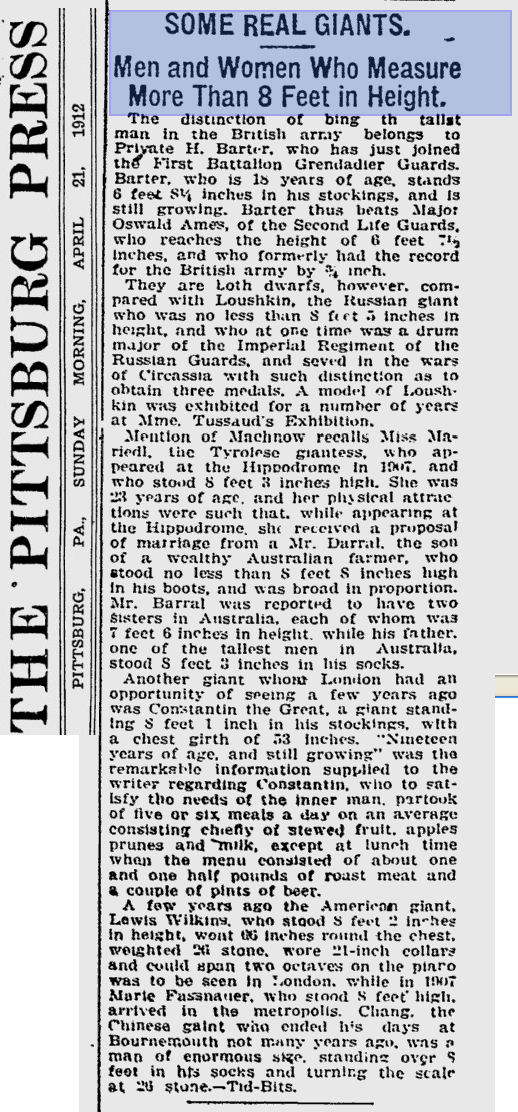 Julius Koch - Le geant Constantin The tallest man Mons