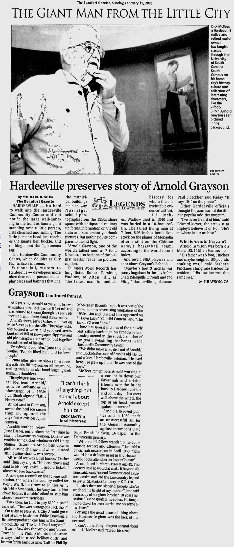 Leland A. Grayson The tallest man South Carolina