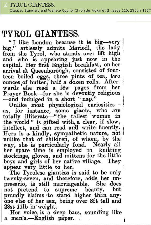 Maria Fassnauer or Mariedl The tallest woman