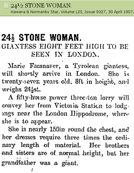 Maria Fassnauer or Mariedl The tallest woman