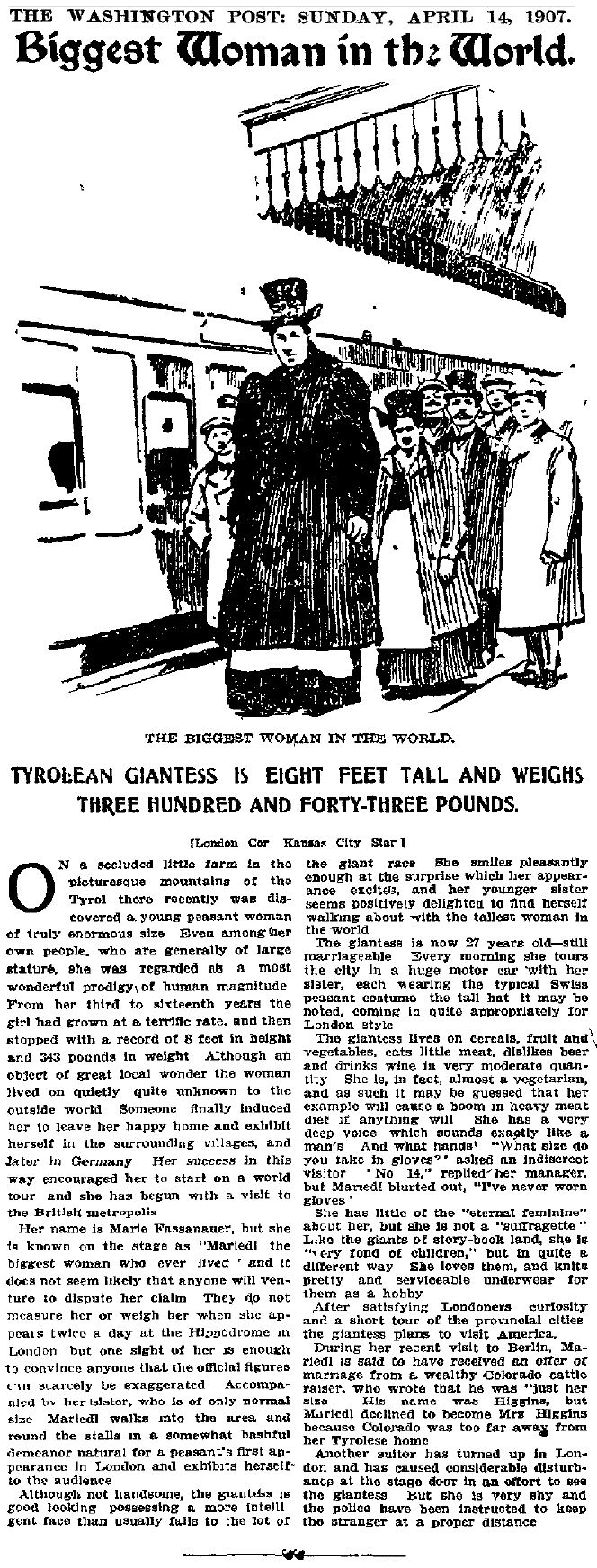 Maria Fassnauer or Mariedl The tallest woman