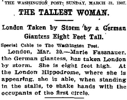 Maria Fassnauer or Mariedl The tallest woman