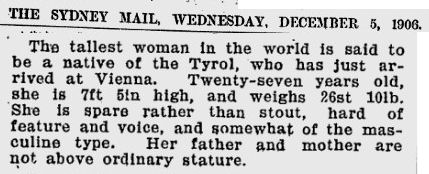 Maria Fassnauer or Mariedl The tallest woman