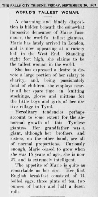 Maria Fassnauer or Mariedl The tallest woman