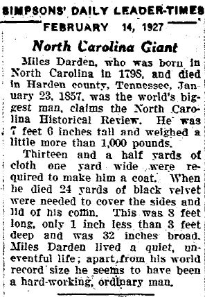 Mills Darden - The tallest man North Carolina