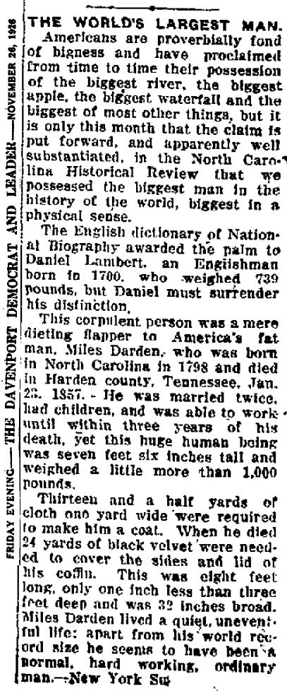 Mills Darden - The tallest man North Carolina