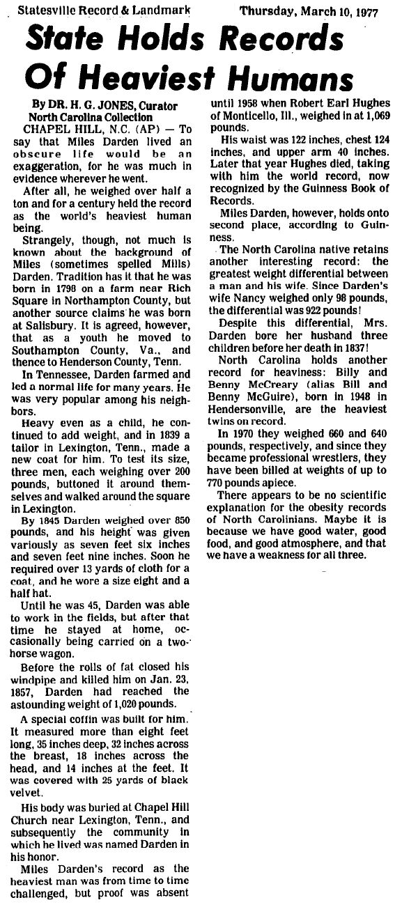 Mills Darden - The tallest man North Carolina