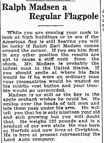 Ralph Madsen - The tallest man Nebraska