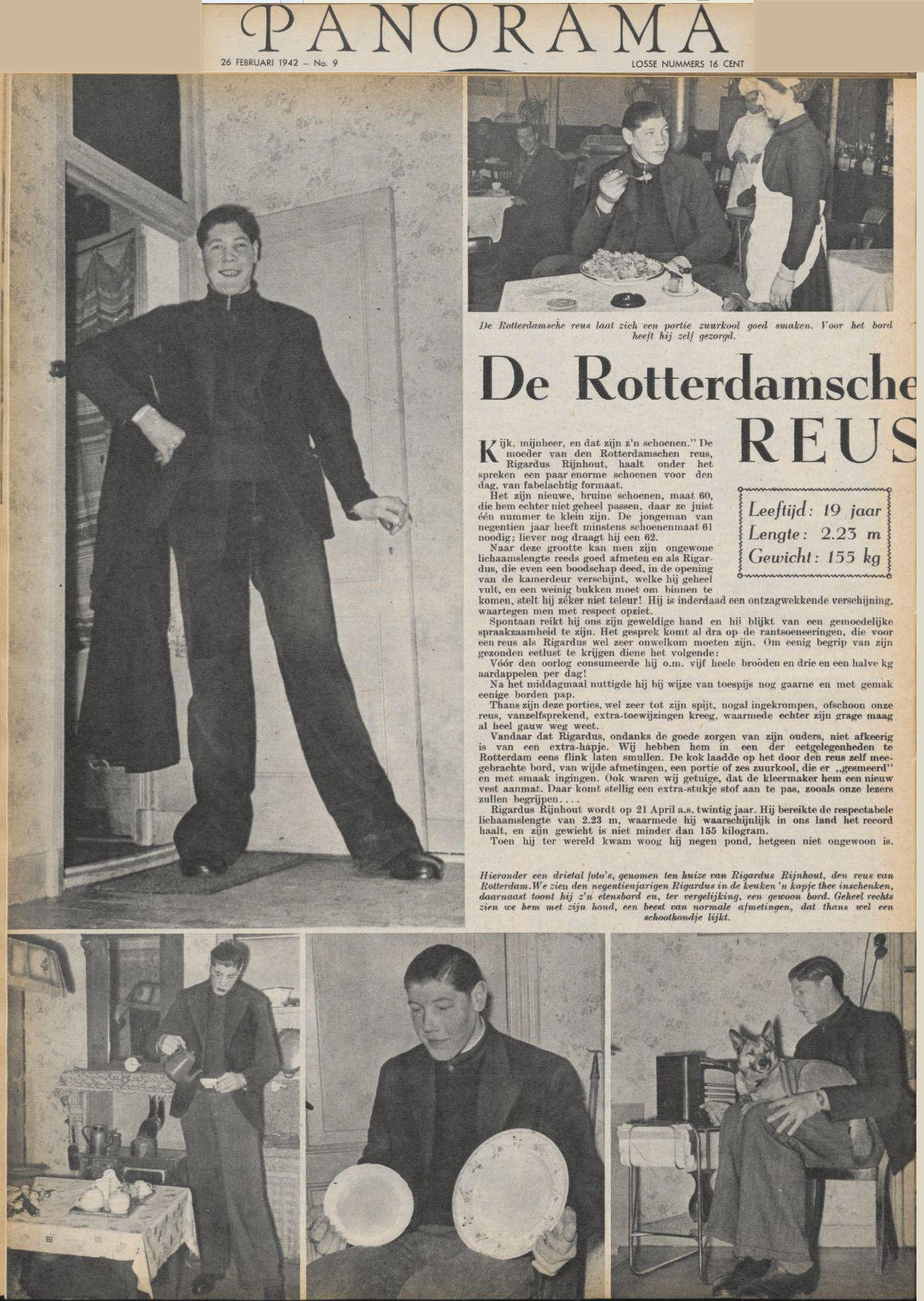 Rigardus Rijnhout - The tallest man Rotterdam Holland