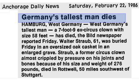 Riese Walter Straube - The tallest man Germany